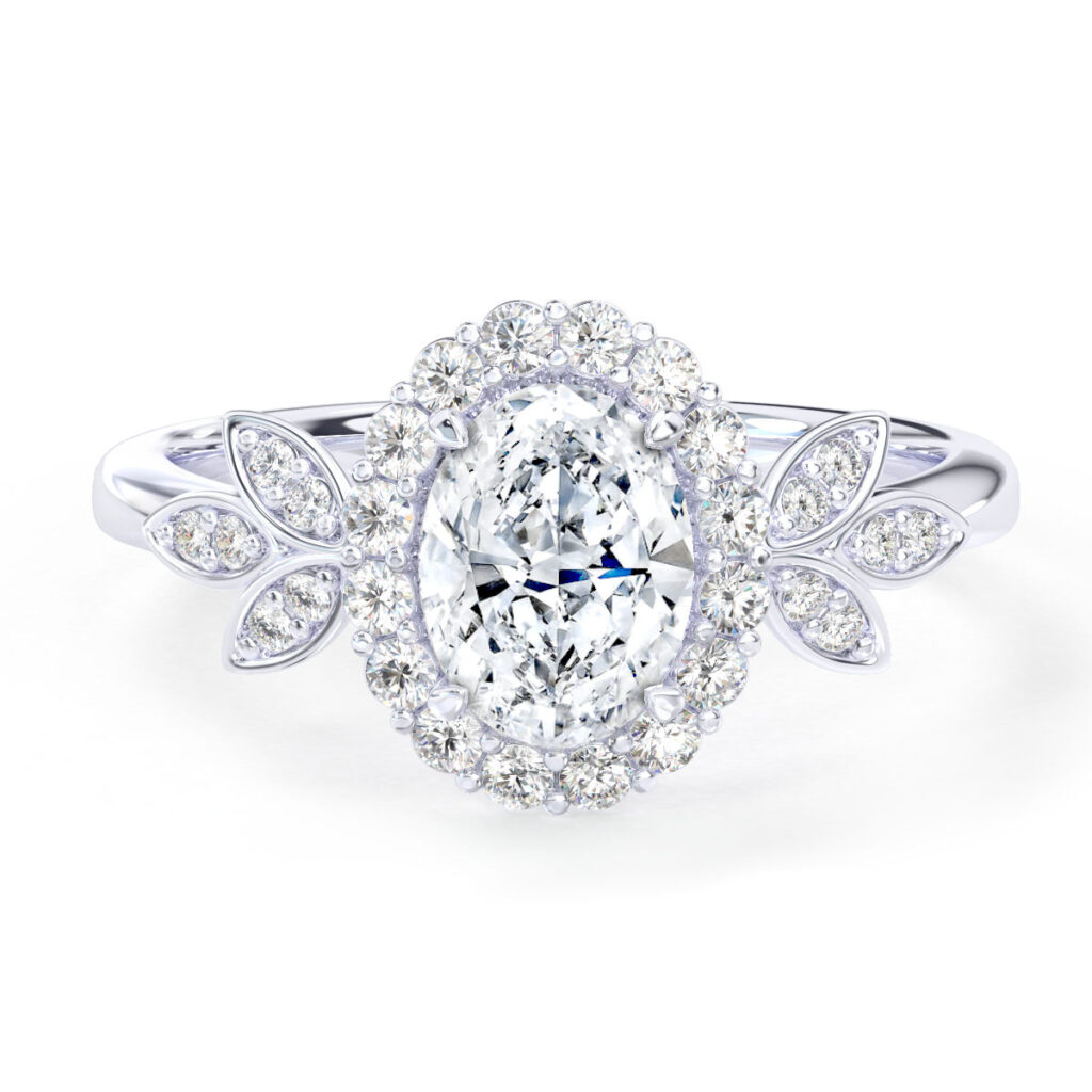 Emilia Playful Moissanite Engagement Ring with Leaf Accent - Astiri